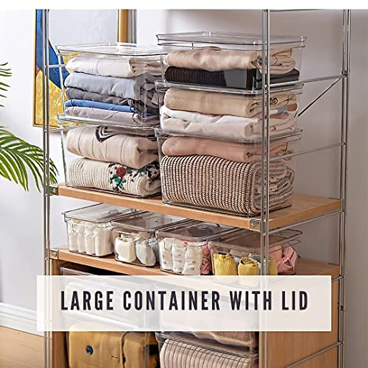 Tidyhome - 2 XLARGE Clear Plastic storage bins with lids- (14inchL×11inchW×9inchH)-Bins Handle for Office, Entryway,Cabinet, Bedroom, Laundry Room, Nursery and Transparent 14.2inchL×11inchW×9inchH