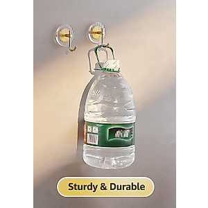 COCOYA 4Pack Adhesive Towel Hooks, Easy Install Acrylic Stainless Steel Heavy Duty Waterproof Rustproof Modern Decorative Cute Bathroom Bedroom Gold Wall Hooks for Hanging Include Strong Adhesive