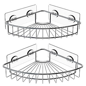 SMARTAKE 2-Pack Corner Shower Caddy 2-Pack 9.9 Inches Shower Caddy, Wall Mounted Bathroom Shelf with Adhesives