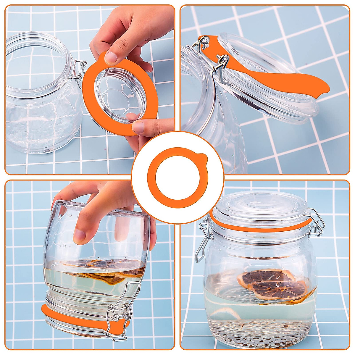 SAVITA 10 Pcs Silicone Gaskets for Storage Jars, 3.75 Inch Silicone Jar Gaskets Rubber Seals Mason Jar Seals Rubber Rings for Regular Glass Jars Mason Jars (Orange)