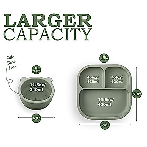 Gerrii 10 Pcs Baby Led Weaning Supplies Silicone Baby Feeding Set Includes Divided Baby Plates Suction Baby Bowls Baby Utensils Adjustable Soft Bib for Toddler Infant First Stage Self Eating Food