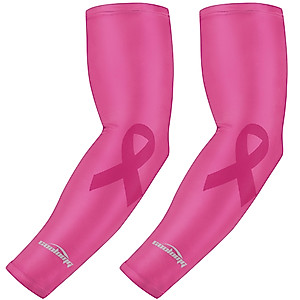 COOLOMG Pink Arm Sleeves Breast Cancer Awareness Compression Sleeves for Baseball Football Basketball M