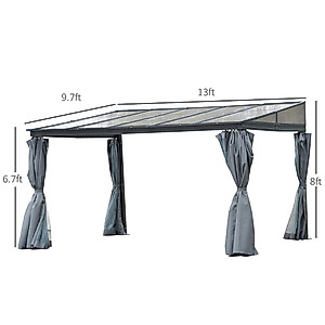 Outsunny 10' x 13' Outdoor Patio Gazebo with Sloping Polycarbonate Roof, Durable Aluminum Frame, & Netting Curtain
