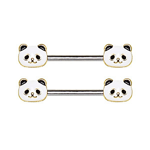 Pierced Owl Adorable Golden Panda Head Nipple Barbells, Sold as a Pair