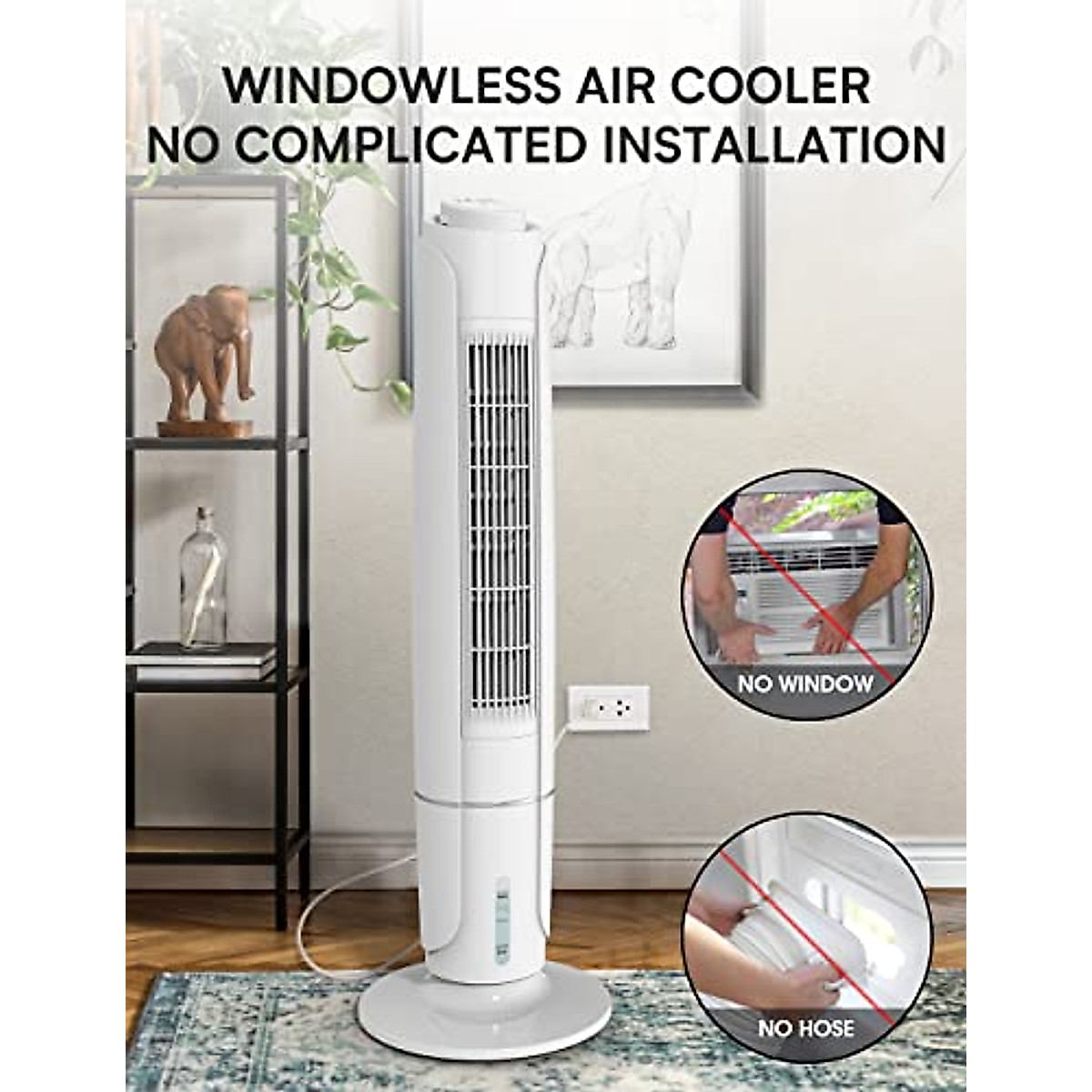 Evaporative Air Cooler Windowless - COMFYHOME 3 IN 1 Portable Evaporative Cooler, 3 Speeds, 60°Oscillation, 12H Timer & Remote, Personal Cooling Fan, Room Air Conditioner for Bedroom Home Office, 43In