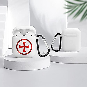 Knights Templar Round Seal Silicone AirPods Case Protective Cover Compatible with AirPods 2 & 1 with Keychain