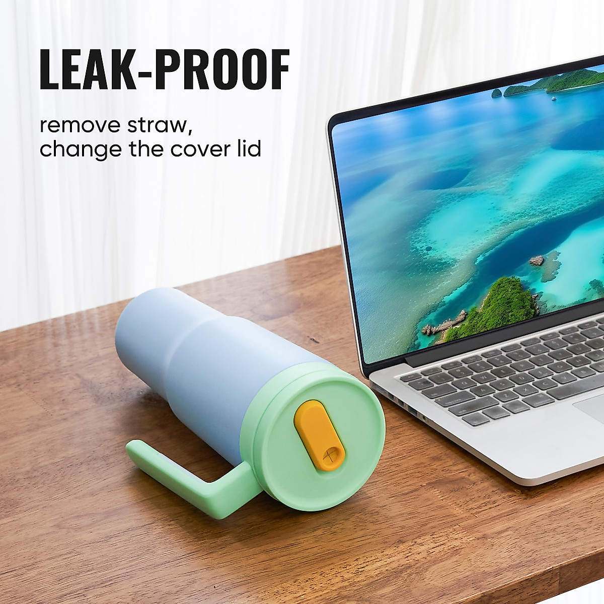 Fijinhom 40 oz Tumbler with Handle and Straw, Triple Layer Insulated Stainless Steel Water Bottle with Infuser, Travel Tumbler Fit Most Cupholder, Gifts for Women & Men, Light Blue