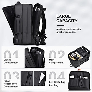 Glivpny Expandable Travel Laptop Backpack,Flight Approved Carry-on Business Backpack,17 Inch Waterproof Backpack(Black-B683)