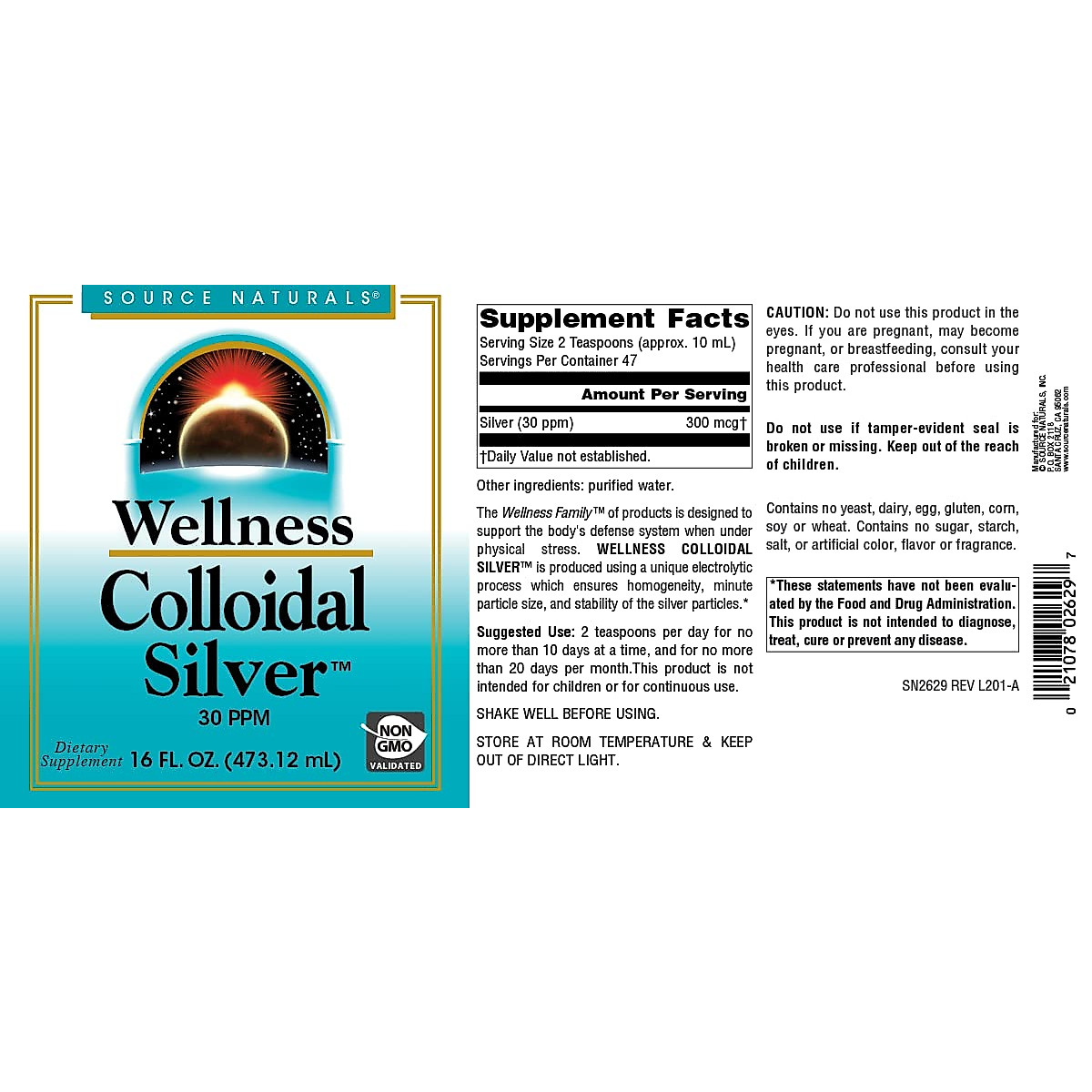Source Naturals Wellness Colloidal Silver 30 ppm, Supports Physical Well Being* - 16 Fluid oz