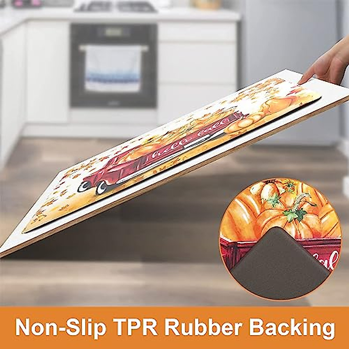 Ileading Fall Thanksgiving Kitchen Anti Fatigue Mat Set of 2 A Truck Full of Pumpkins Non Slip Cushioned Kitchen Sink Floor Mats Waterproof Foam Comfort Standing Runner Rug Holiday Home Decorations