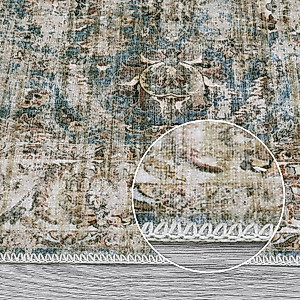 GarveeHome Washable Area Rugs 4x6 Rug Vintage Area Rug for Bedroom Non Slip Entryway Rug Chenille Living Room Rugs Distressed Non Shedding Stain Resistant Carpet for Nursery Office Blue 4'x6'