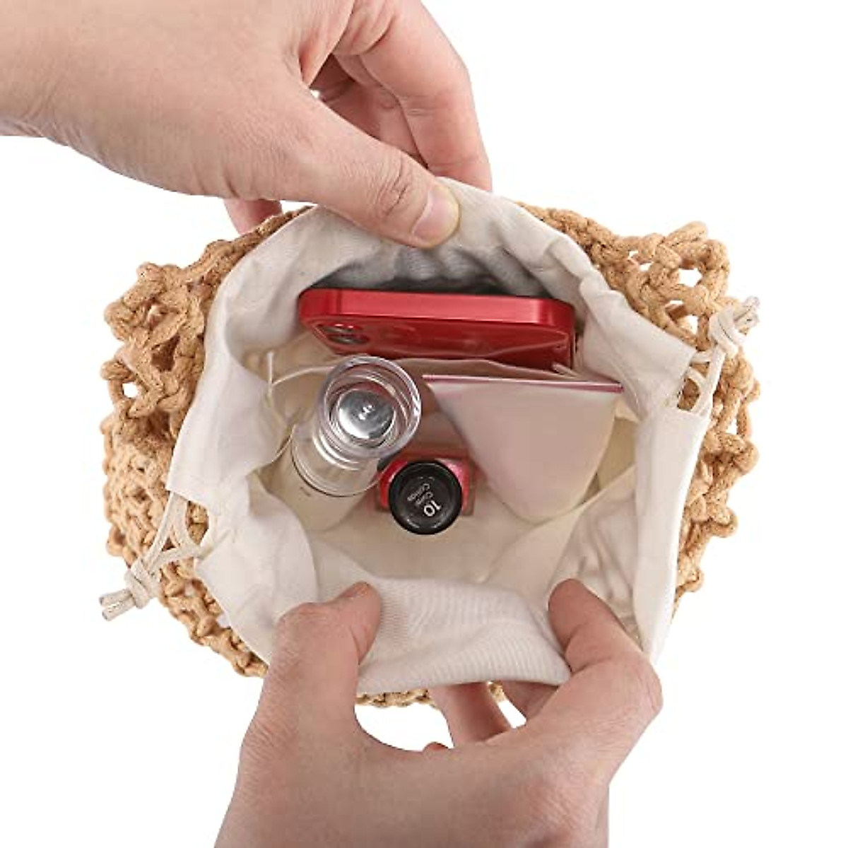 CHIC DIARY Handwoven Small Handbags for Women Cotton Crochet Clutch Purses Summer Beach Fishnet Tote Bags Wristlet Bags(Light Brown)