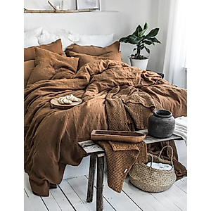 Linen Bedding Set in Tobacco, Duvet Cover and 2 Pillowcases Set, King, Queen, Twin, Full, Double, Single Size, Tobacco Brown Linen Bedding (King-90X104)