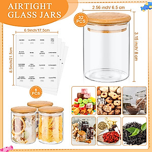 Zubebe 32 Pieces 7 oz Glass Spice Jars with Bamboo Lids and Labels, Large Clear Spice Containers with 660 Spice Labels Airtight Canisters Sets for Kitchen Seasoning Jars Storage Herbal Teas, Coffee