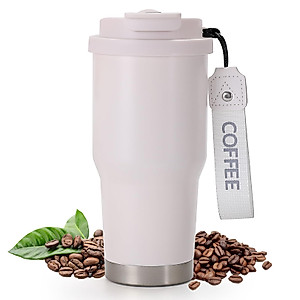 LATTPLYN Travel Coffee Mug, 18 oz Insulated Coffee Cup with Lid, Leakproof Stainless Steel Double-Wall Insulation Coffee Tumbler Cup For Hot/Ice Coffee Tea Beer Vacuum Thermal Thermos(Beige, 18 oz)