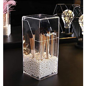 Jucoan Clear Acrylic Makeup Brush Holder with Lid, Pink Pearls, Cosmetic Makeup Brushes Holder with Cover, Brush Storage Organizer Case for Bathroom, Bedroom, Vanity, Countertop