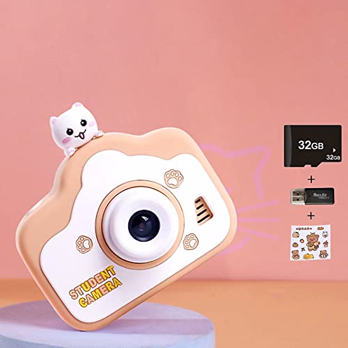 TIANEK Children's HD Front and Rear Dual Camera 2000w Mini 2.0 Inch Camera Camera Video Game Music Integration Including 32G Memory Card
