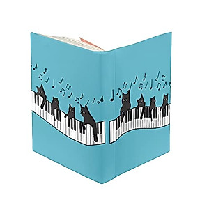 Flashideas Cat with Piano Washable Book Covers for Book Lovers Notebook Protector for Documents Protective Durable Reuseable Washable Book Dust Jacket Covers