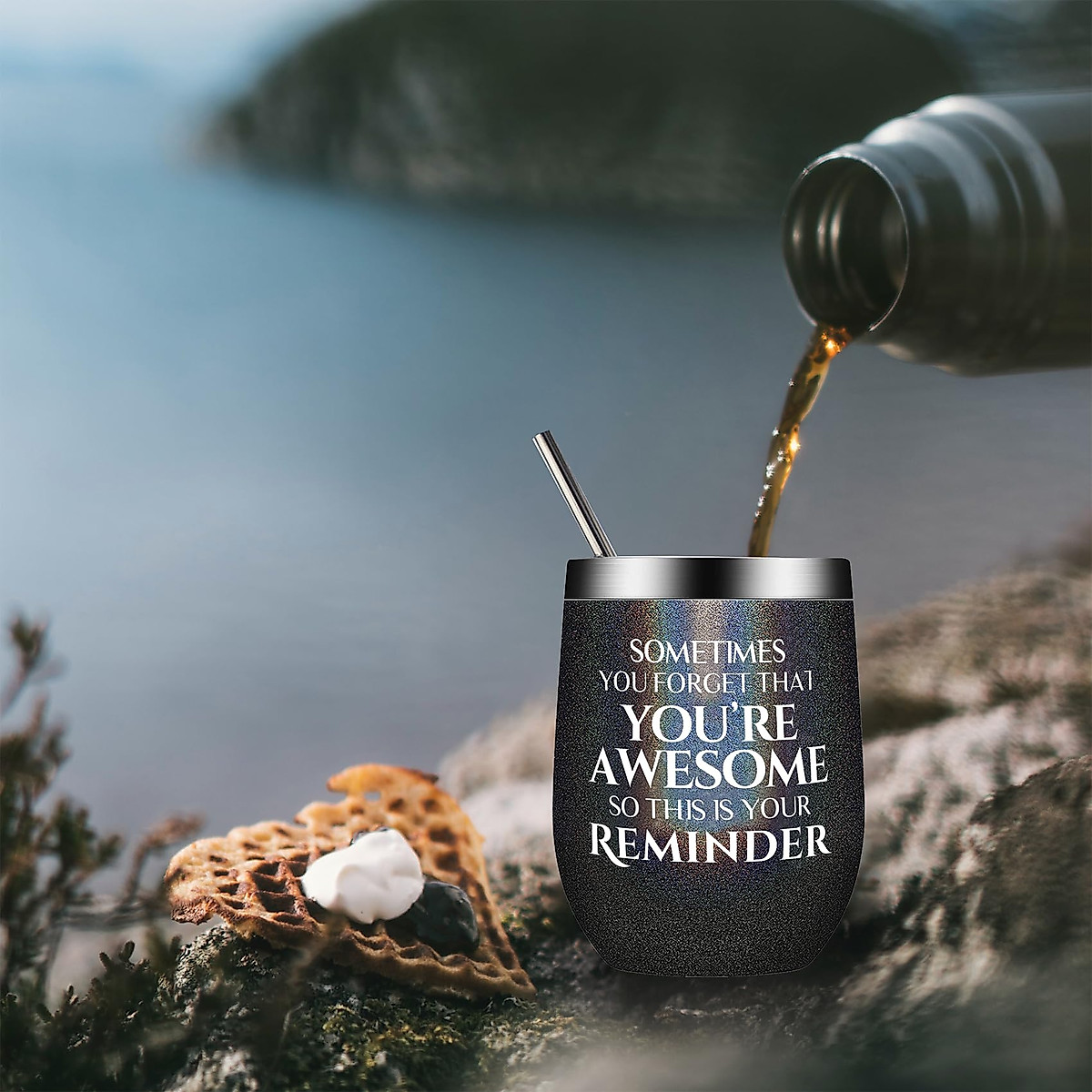 ELEGANTPARK Thank You Gifts for Women You are Awesome Tumbler Inspirational Birthday Graduation Gifts for Her Daughter Friends Appreciation Gifts for Teacher Employee Black Wine Tumbler 12OZ