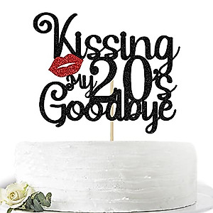 Glitter Kissing My 20's Goodbye Cake Topper, Rip Twenties Cake Decor, Happy 30th Birthday Party Decoration Supplies(Black and Red)