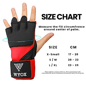 WYOX Gel Premium Hand Wraps for Boxing Gloves, Quick 80cm Wrist Wraps, Padded Knuckle Boxing Wraps for Men, Women, Muay Thai Hand Wraps, MMA Kickboxing Martial Arts Inner Glove (Red, S-M)