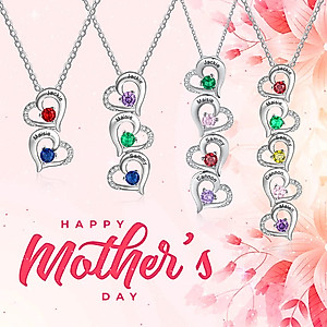 ALBERTBAND Christmas Gifts for Mom Personalized Heart Necklaces for Mother 3 Birthstone Necklaces for Women Mom Necklace Custom 3 Name Necklace Gifts for Grandmother