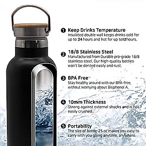 GONNADOO Stainless Steel Insulated Water Bottle 25 oz with 3 Lids, Vacuum, Insulated Stainless Steel, Hot Water, Cold Water, Sports Water Bottle (Black)