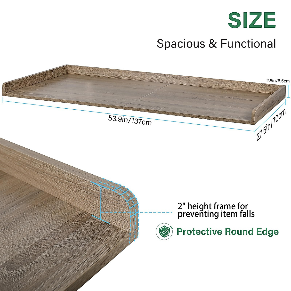 Washer Dryer Countertop, Laundry Countertop with Edge Rails, 27.5" Depth x 54" Washer and Dryer Covers for the top, for for Laundry Room Organization and Storage（Knife wood color）