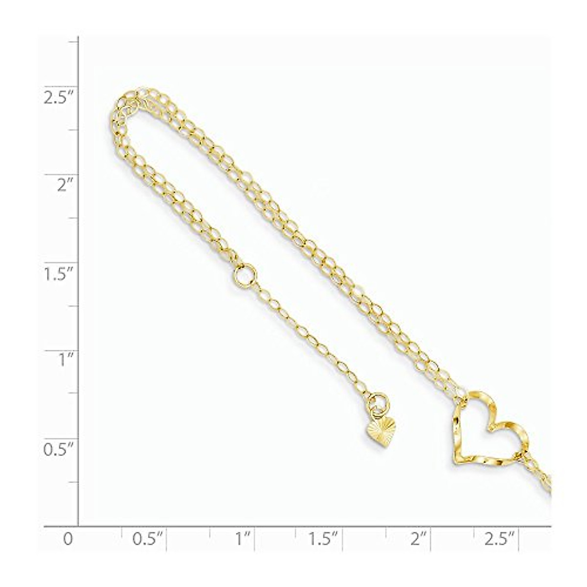 Gold Ankle Bracelets for Women-14k Real Yellow Solid Gold Double Strand Heart 9 Inch Plus 1 Adjustable Chain Size Extender Love Anklet Ankle Beach Bracelet Fine Foot Jewelry Gifts For Her