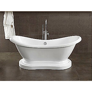 Cambridge Plumbing Inc ADES-PED-684D-PKG-BN-7DH Acrylic Double Ended Pedestal Slipper Bathtub 68 x 28 in. with 7 in. Deck Mount Faucet Drillings and Complete Brushed Nickel Plumbing Package