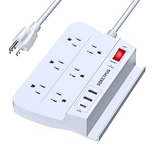 Power Strip Surge Protector, Extension Cord with Multiple Outlets 6ft, ETL Listed, 6 Outlets 3 USB Ports(1 USB C), Heavy Duty Outlet Extender with On Off Switch for Desk Dorm Room Essentials College