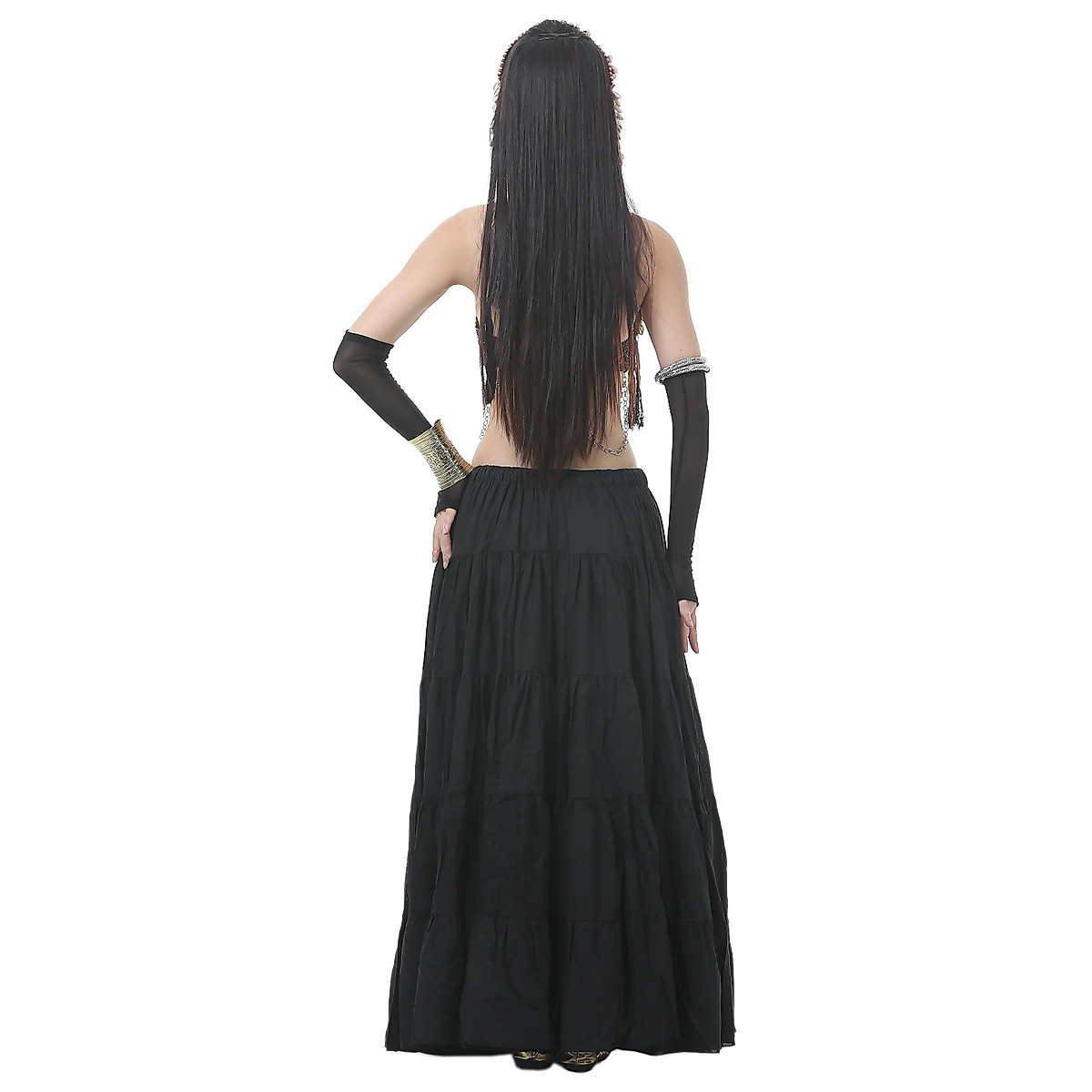 Astage Woman Belly Dance Full Circle Maxi Trible Skirts Linen Bohe Dress Black