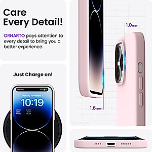 ORNARTO Compatible with iPhone 14 Pro Case 6.1, Slim Liquid Silicone 3 Layers Full Covered Soft Gel Rubber Phone Case Protective Cover with Microfiber Lining 6.1 inch-Chalk Pink
