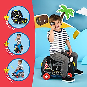 Trunki Ride-On Kids Suitcase | Tow-Along Toddler Luggage | Carry-On Cute Bag with Wheels | Kids Luggage and Airplane Travel Essentials: Pedro Pirate Ship Black