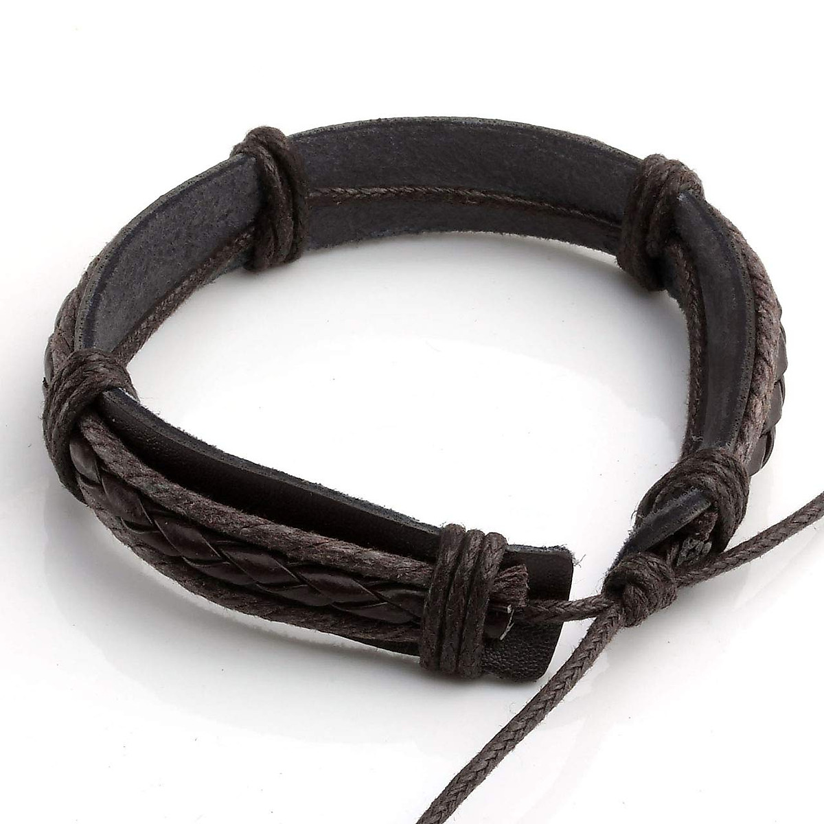 Manfnee 6PCS Braided Faux Leather Bracelet Punk Cuff Wrap Bracelets for Men Women Adjustable Brown