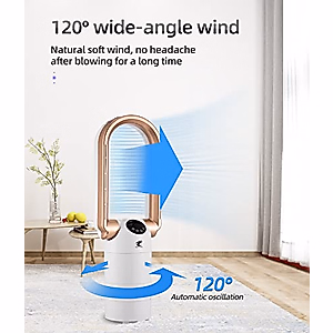 Ocean Loong Bladeless Tower Fans with Remote Control, 28 inch Quite Cooling Fan with 120° Oscillation & 270°Tilt Head, 9 Hours Timer, 9 Speeds Air Circulator for Bedroom Office Home, White/Gold
