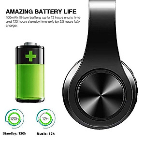 Wireless Headset with Mic, Foldable Bluetooth Headphone with 3.5mm Audio Jack, Built-in Noise Cancelling Microphone, Support for Plug-in Card, for PC, Phone(Black)