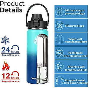 18oz Water Bottle,Vacuum Insulated Stainless Steel Water Flask with Straw Lid Auto Spout Lid Sport Lid,Leak Proof,Double Walled Travel Drink Mug,Metal Canteen,Hot Cold Water Bottles