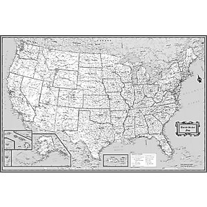 CoolOwlMaps United States Wall Map Black & White Design - Poster Size 36x24 Rolled Paper