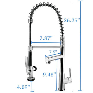 Commercial Kitchen Faucet with Pull Down Sprayer and Kitchen Soap Dispenser, Brass High Arc Pre-Rinse Tall Modern Single Handle Spring Kitchen Sink Faucet with Pull Out Spray, Chrome