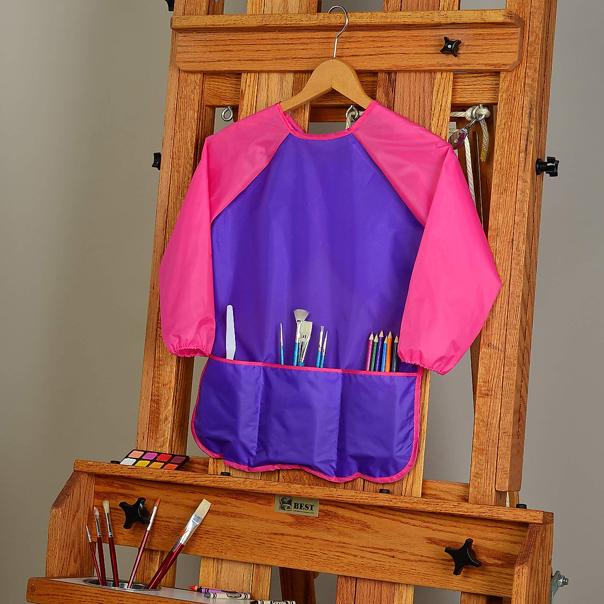 Smocks For Kids - 2 Pack Kids Smock, Toddler Smock, Water Resistant Washable Eco Friendly Long Sleeve Painting Aprons with Pockets for Arts, Crafts, Painting, School, Projects, DIY, Children Ages 2 -7