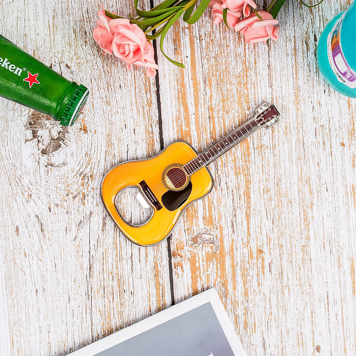 LanHong 1 Piece/Set Bottle Opener Beer Guitar Shaped Bottle Opener Guitar Gift Kitchen Gadgets for Drinkers Music Guitar Lover(Acoustic)