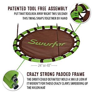 Swurfer Orbit - Cool-Feel Mesh Padded Round Saucer Tree Swing, Weather Resistant Quick Drying Fabric, Tool Free Assembly, Holds 500lbs (24 Inch)