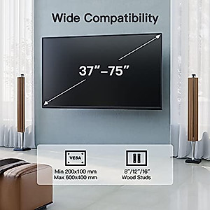 PERLESMITH Full Motion TV Wall Mount for 37-75 inch TVs, TV Mount with Smooth Swivel, Tilt, Extension, Dual Articulating Arms, Holds up to 100 lbs, Max VESA 600x400mm, 16" Wood Studs, PSLF10