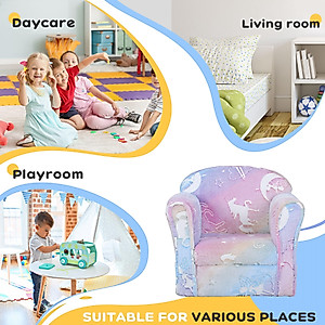 Qaba Kids Sofa Chair, Toddler Sofa with Glow in The Dark Fairy Design & Wooden Frame, Upholstered Baby Sofa for 18-36 Months for Bedroom, Livingroom, Playroom, Kid Room, Multicolor
