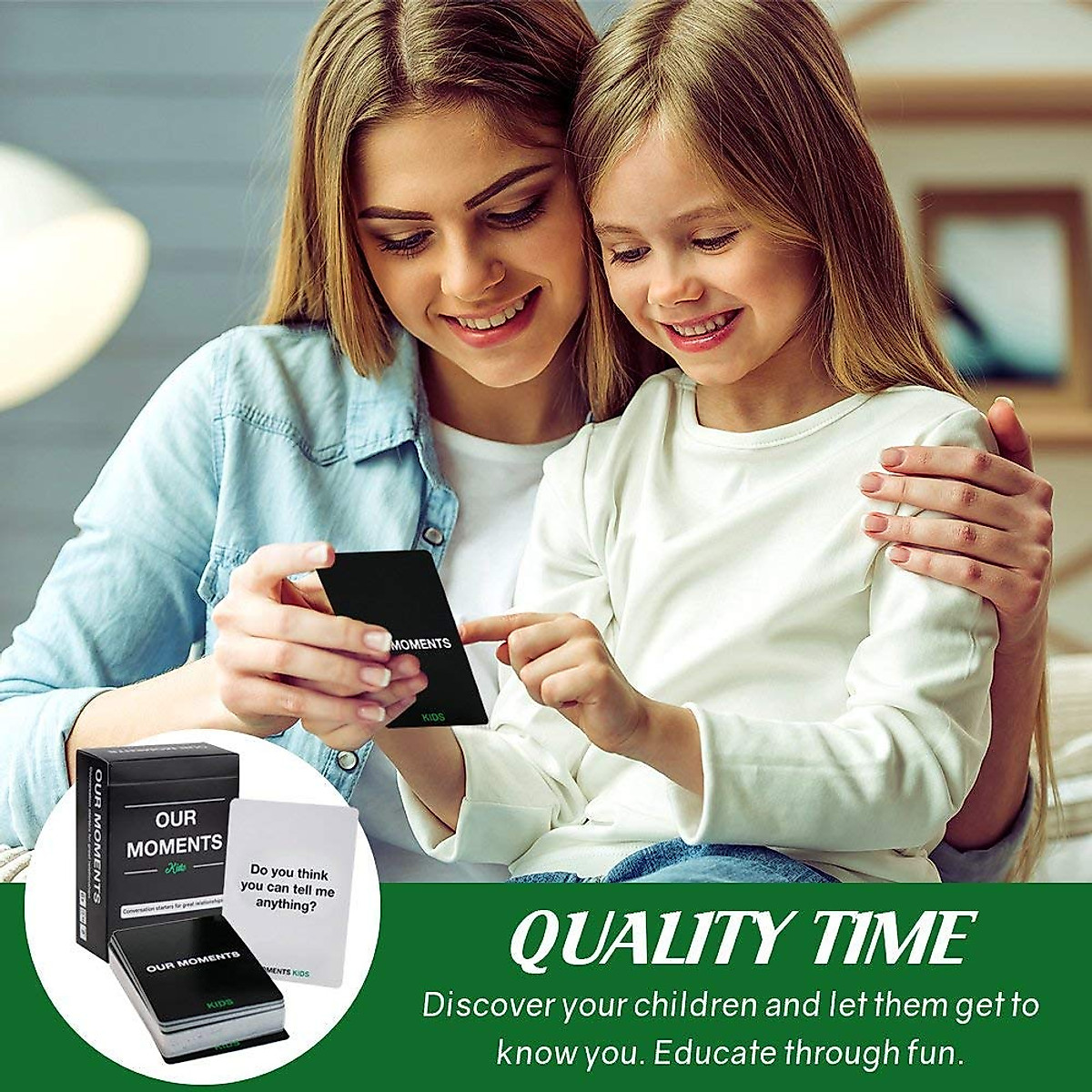 OUR MOMENTS Kids: 100 Conversation Starter Cards for Families and Kids - Relationship Building - Car Travel, Road Trip & Card Game for Healthy Loving Family - Questions for Family Activities