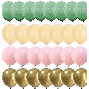 Pink Sage Green Balloons – Assorted Nude Pink Olive Green Gold Balloons 12inch for Gender Reveal Bridal Shower Cactus Party Decorations (Sage Green +Pink)
