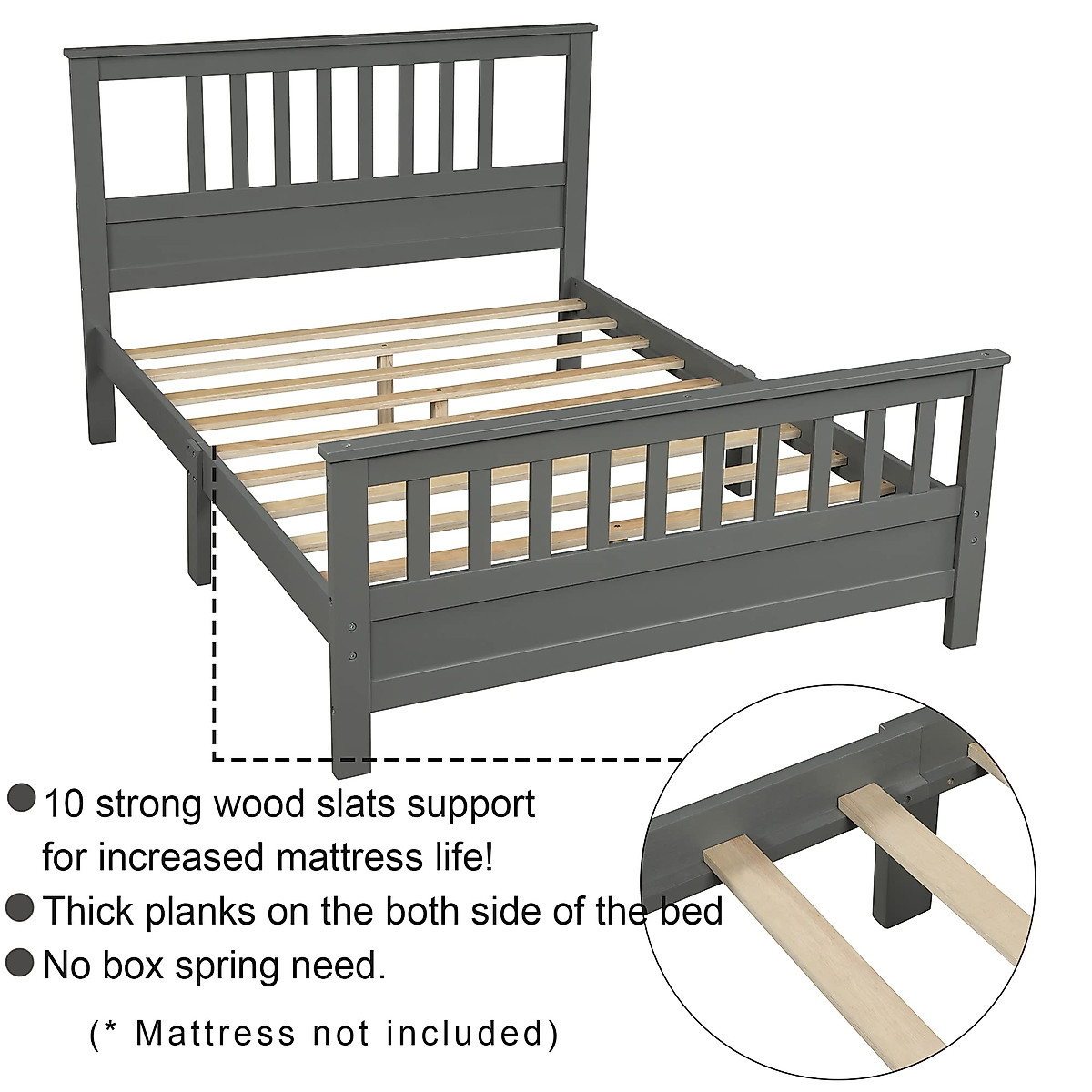 Merax Full Bed Frame,Wood Platform Bed with Headboard,Full Size Bed Frame for Kids,No Spring Box Needed (Grey Full Bed)