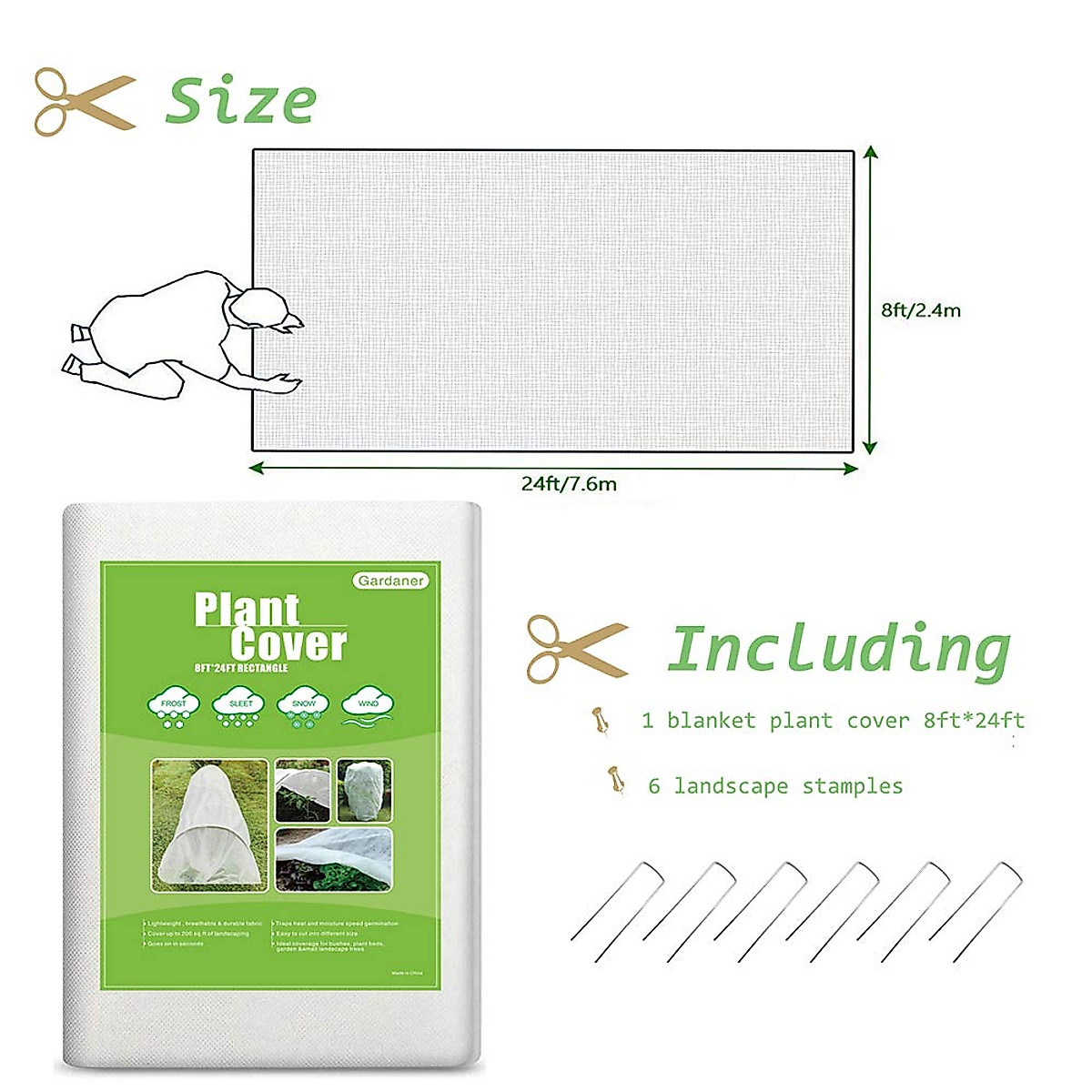 Plant Covers Freeze Protection 0.9oz 8Ft x 24Ft Rectangle Plant Cover for Cold Protection,Season Extension