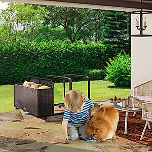 YITAHOME Outdoor Wicker Patio Poolside Float Storage, PE Rattan Rolling Pool Float Caddy for cushions, Floaties, Noodles, Life Vests, Beach Balls, Toys, Patio Furniture (Brown)